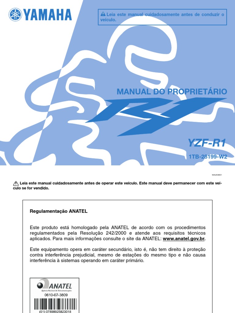 Manual Do Proprietário Yzf-R1 1TB W2 | PDF | Motocicleta | Pneu