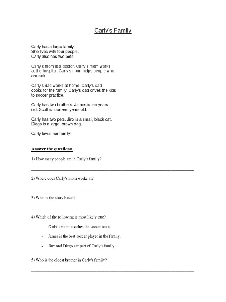 Carly's Family Overview and Quiz | PDF | Wellness