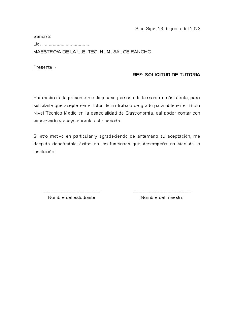 Carta Solicitud de Tutoria | PDF