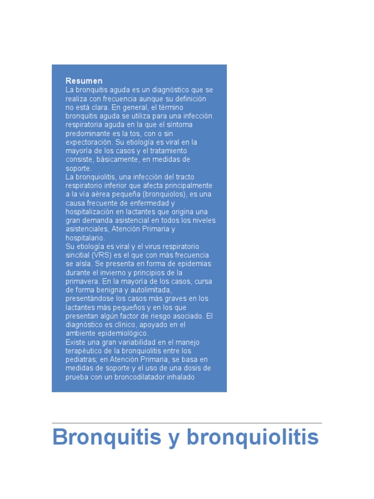 Bronquitis y bronquiolitis en lactantes | PDF | Tos | Bronquitis