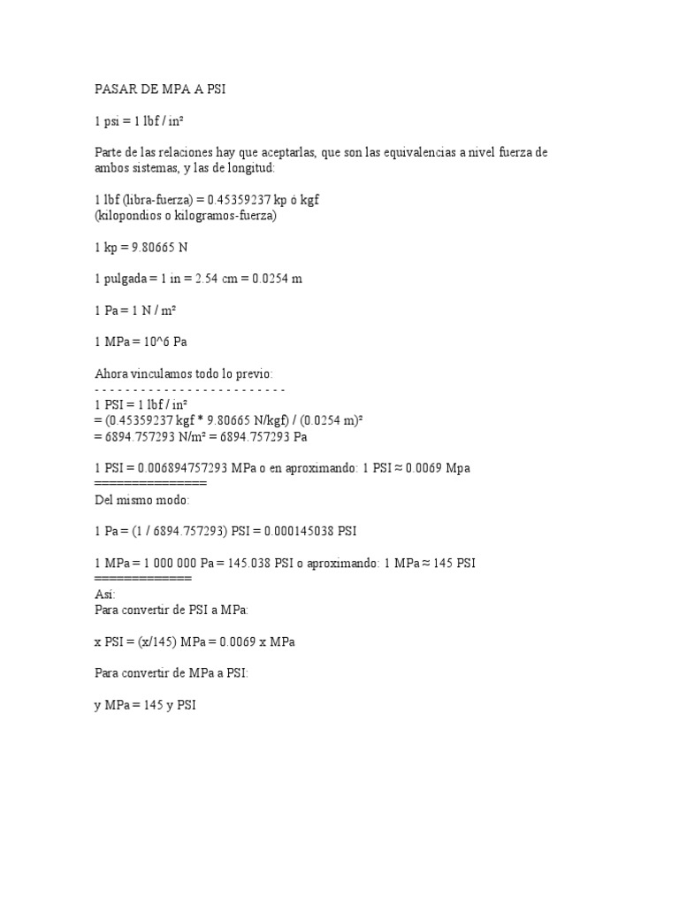 Pasar de Mpa A Psi | PDF