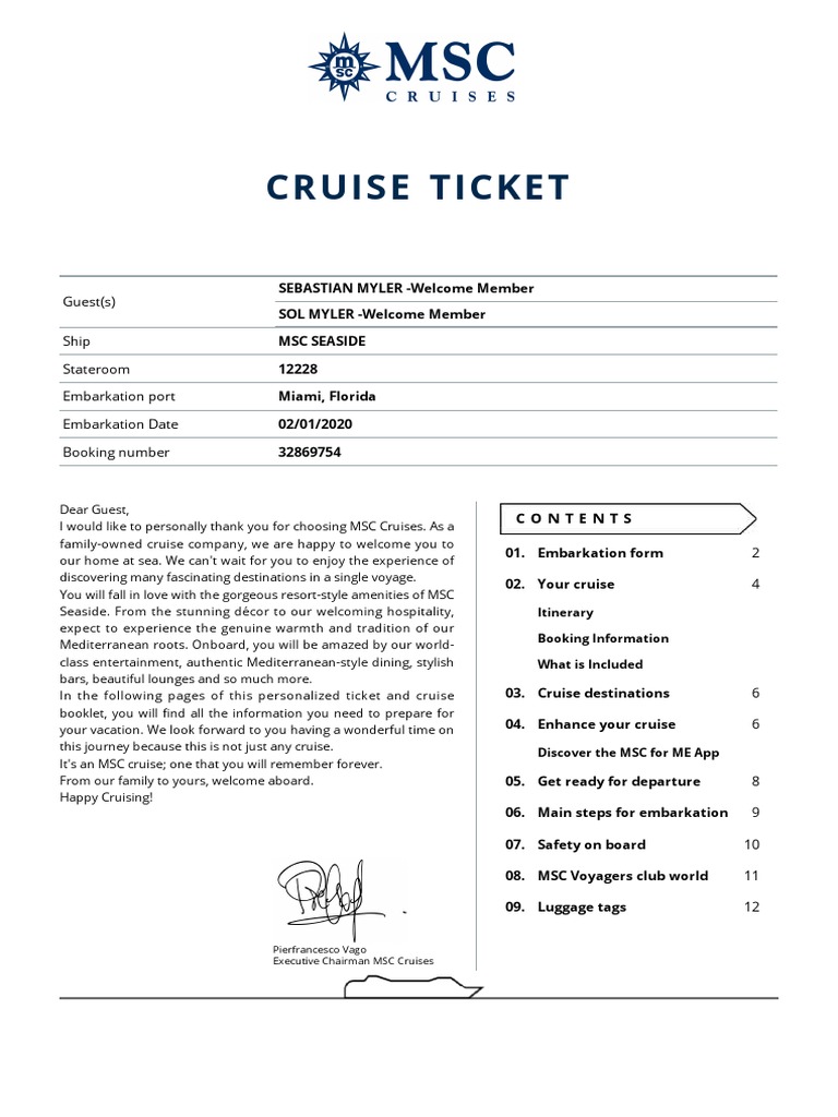 MSC Seaside Cruise Ticket Details | PDF