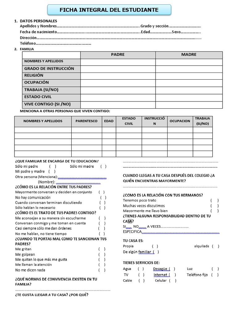 Ficha Integral Del Estudiante | PDF
