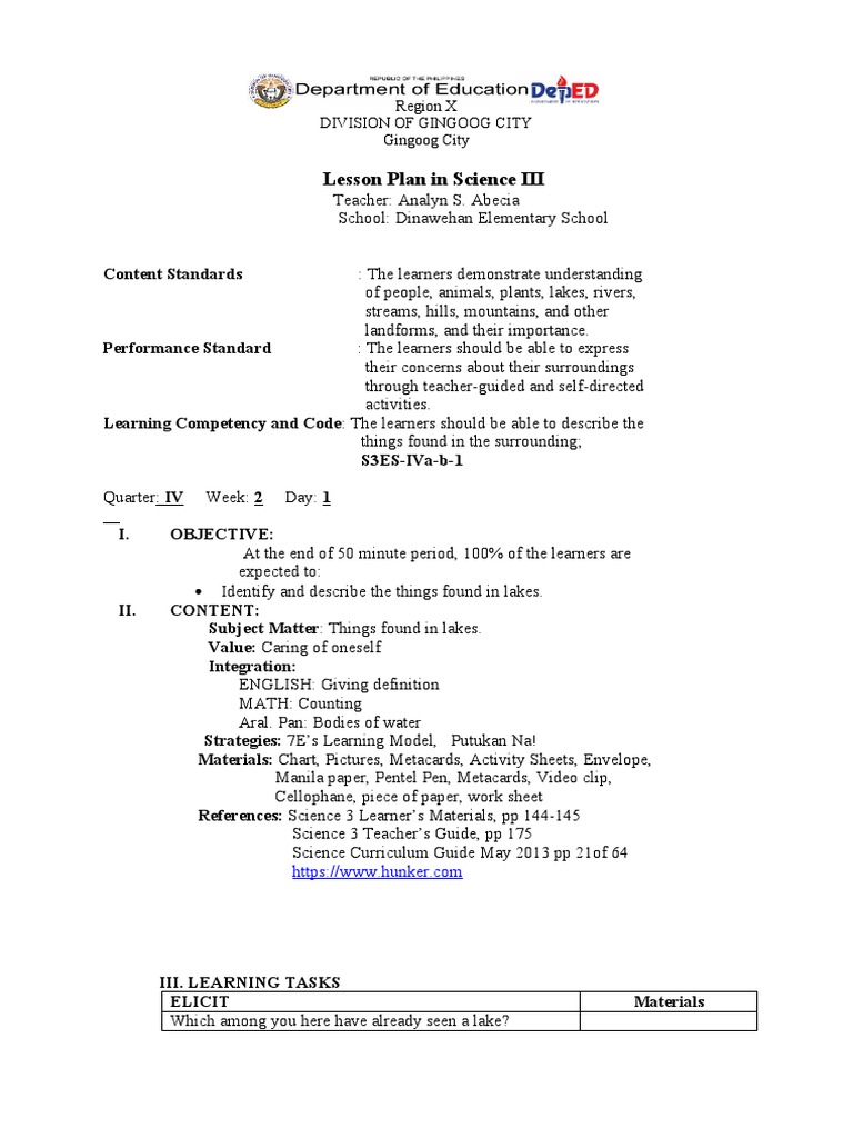 Dlp In Science 3 Day 1 Pdf Learning Frog