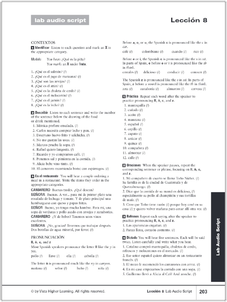 Lección 8. Lab Audio Script. Lab Audio Script. Contextos - PDF | PDF
