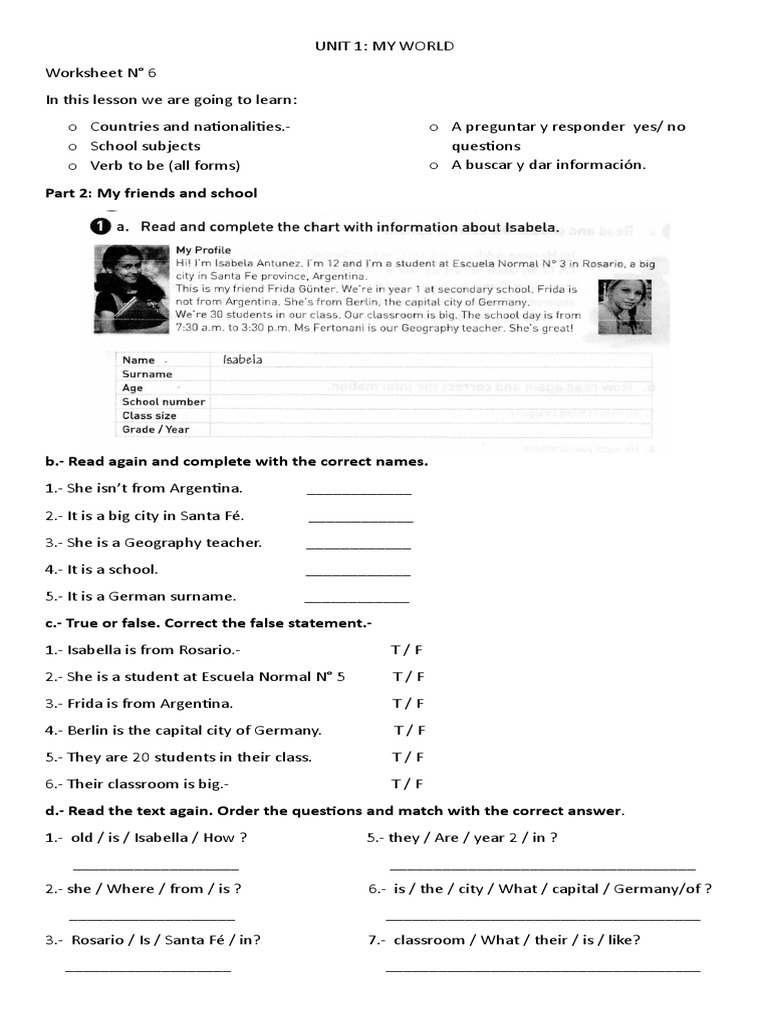 My World: Countries, School, and Friends | PDF | Syntax | Grammar