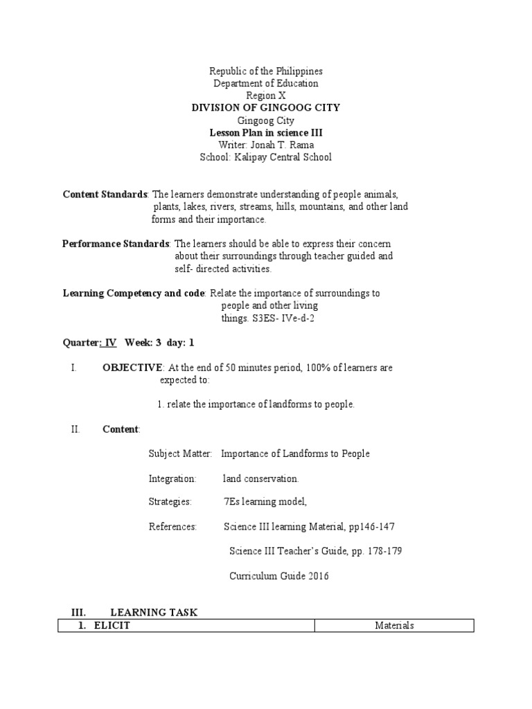 Science DLP Jonah Day 1 | PDF | Learning | Lesson Plan