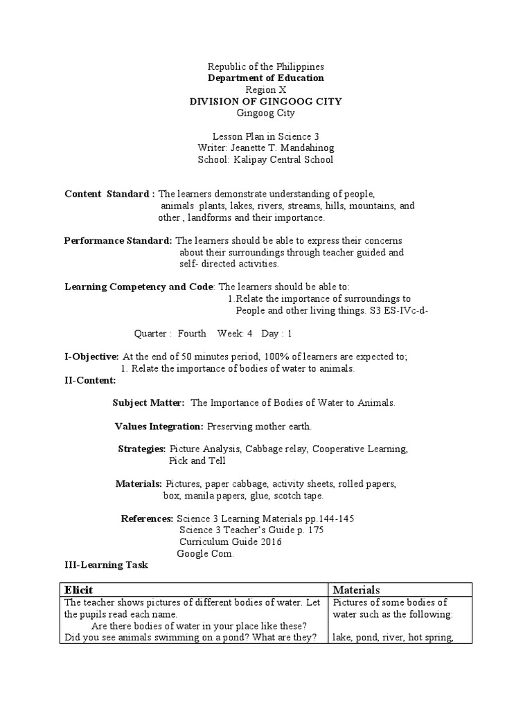 Science 3 DLP Jeanette DAY 1 | PDF | Water | Learning