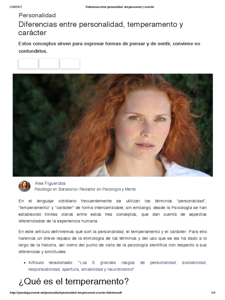 Diferencias entre personalidad y temperamento | PDF | Temperamento ...