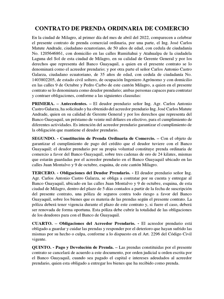 Modelos de Contrato y Minutas de Prenda | PDF | Pagos | Derecho privado