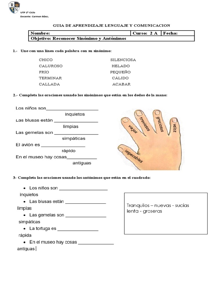 Guía de Sinónimos y Antónimos 2º Grado | PDF