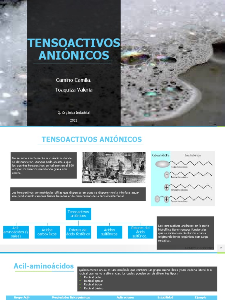 Expo Tensoactivo Aniónico | PDF | Tensioactivo | Ácido