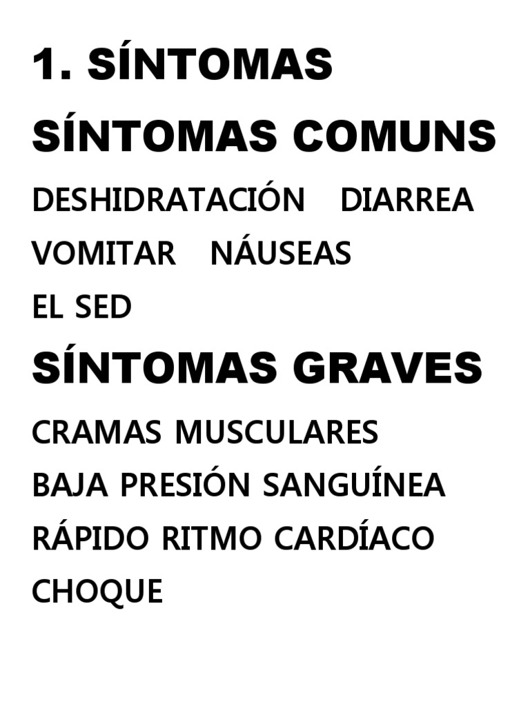 Síntomas Síntomas Comuns: Deshidratación Diarrea Vomitar Náuseas El Sed | PDF