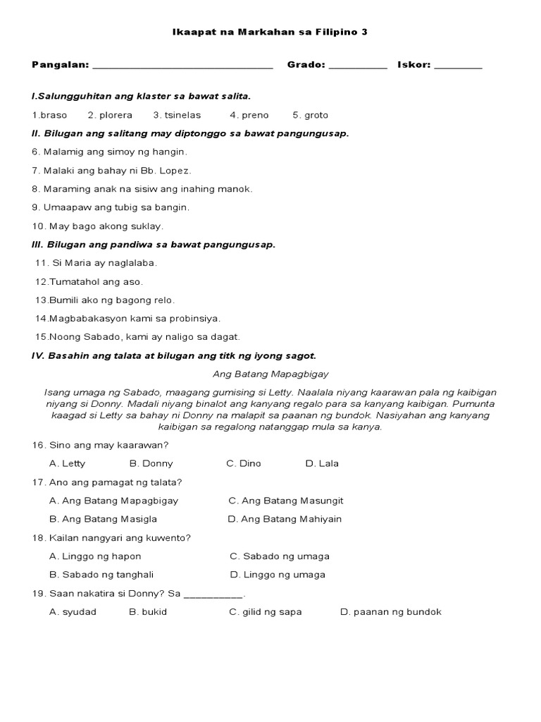Filipino 3 4TH PT | PDF