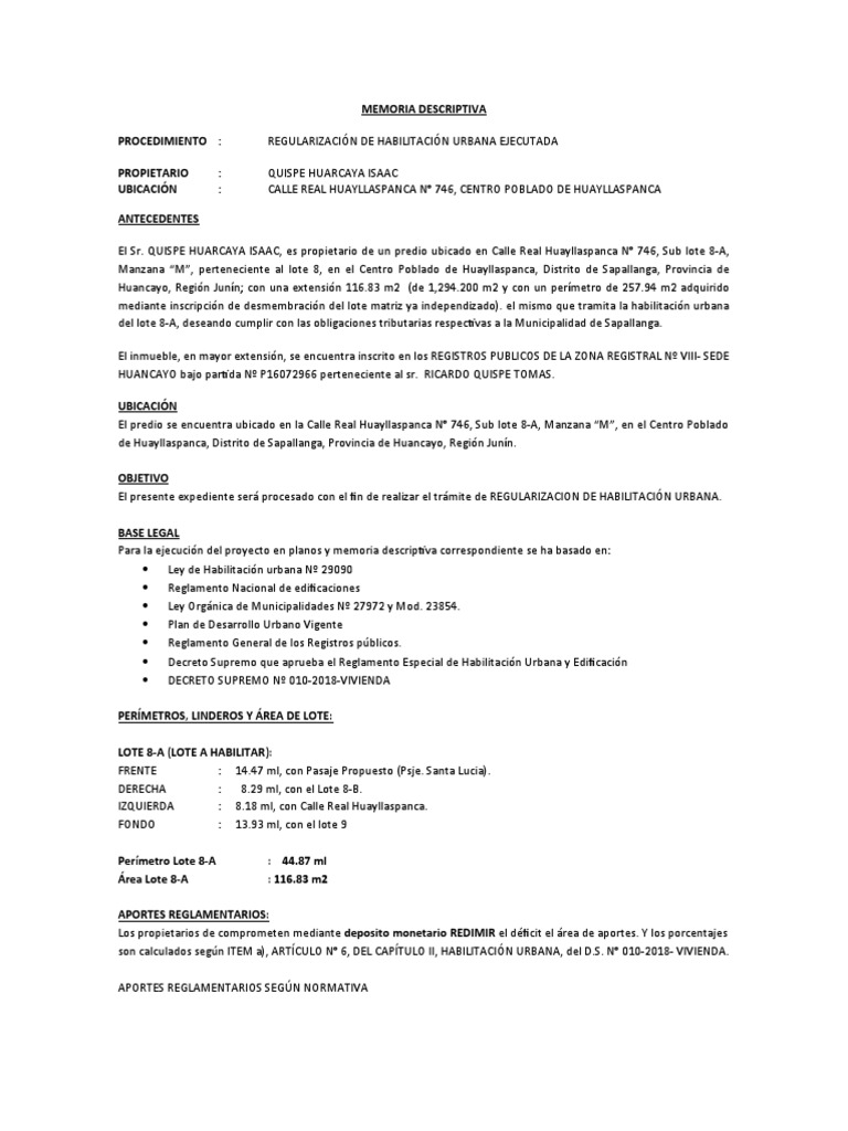 memoria descriptiva MARIO QUISPE | PDF | Gobierno