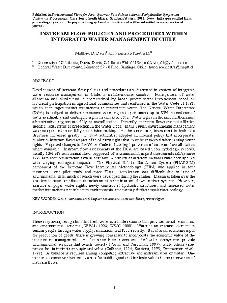 Davis Riestra Chile Instream Flows 2002 | PDF | Environmental Impact ...