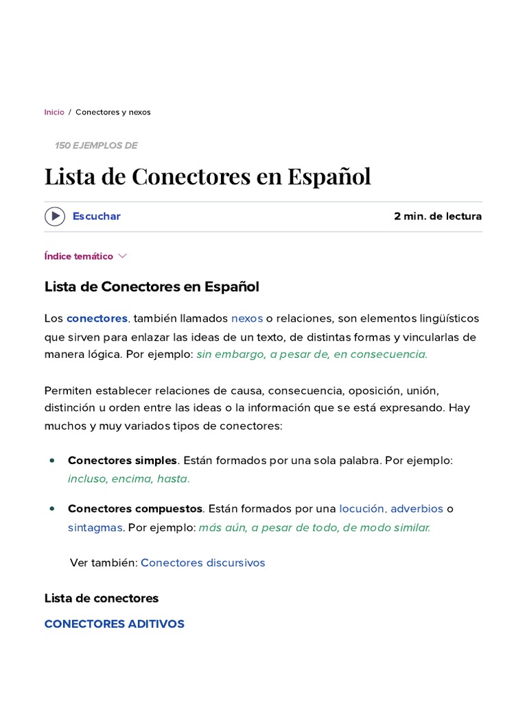 Lista de Conectores en Español | PDF | Adverbio