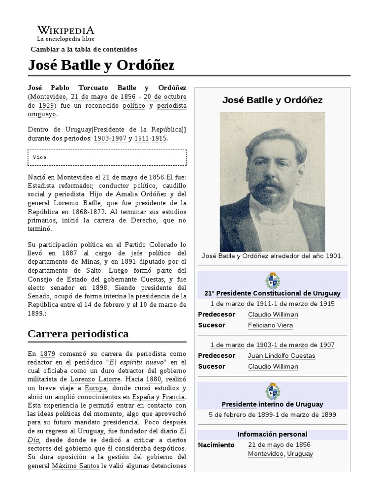 Biografía de José Batlle y Ordóñez | PDF | Uruguay