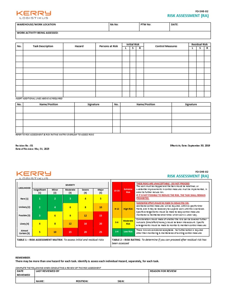FO-SHE-02 Risk Assessment Form | Download Free PDF | Risk | Risk Assessment