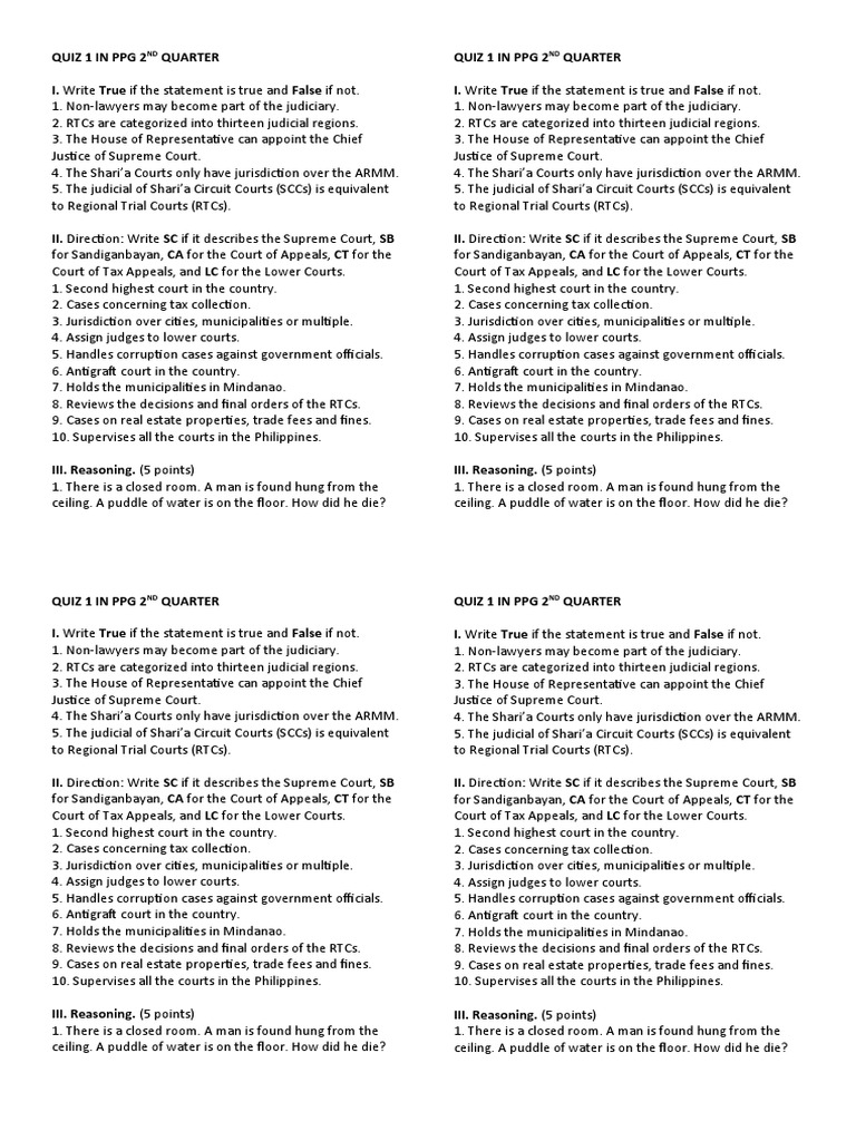 Quiz 1 2nd Quarter in PPG | PDF | Judiciaries | Judge