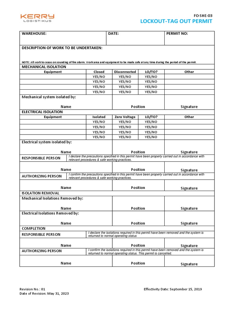 Lockout-Tagout Permit Form | PDF | Electrical Engineering | Electricity