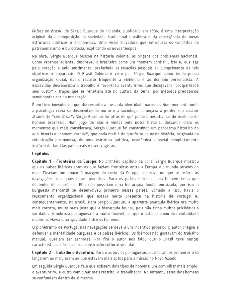 Resumo - Raizes Do Brasil | PDF | Escravidão | Brasil