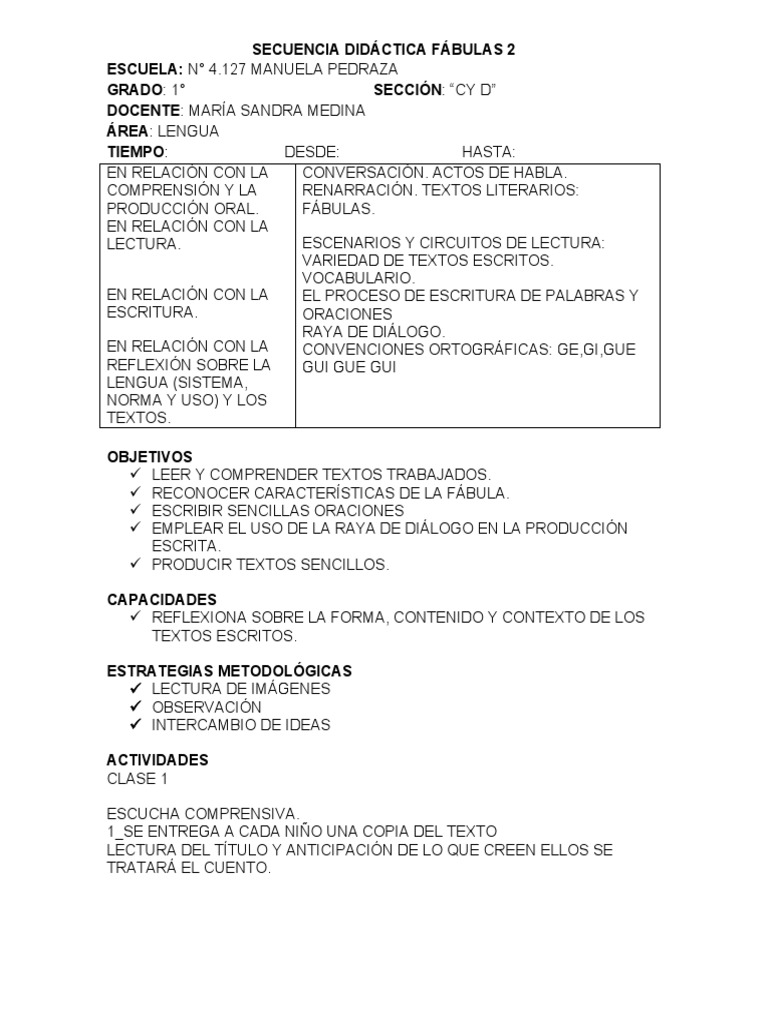 Secuencia Fabula | PDF | Fábula | Escritura