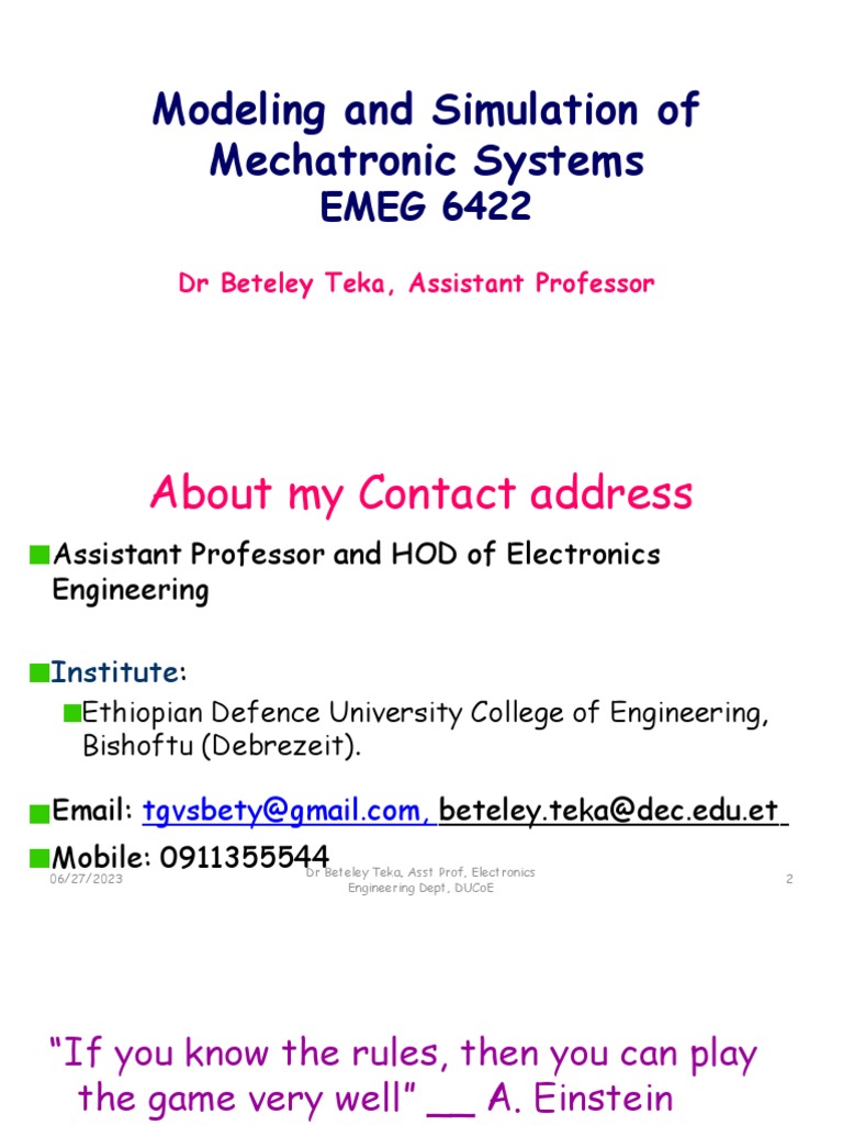 EMEG 6422 Lecture 1 | PDF | Control Theory | Control System