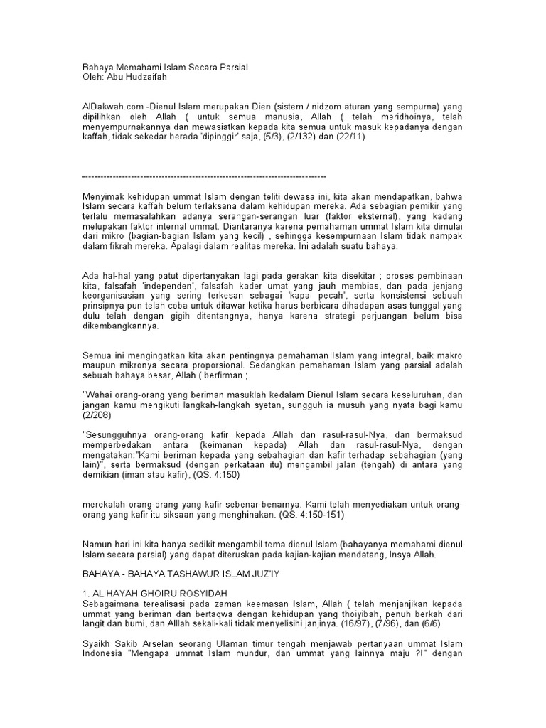 Bahaya Memahami Islam Secara Parsial | PDF