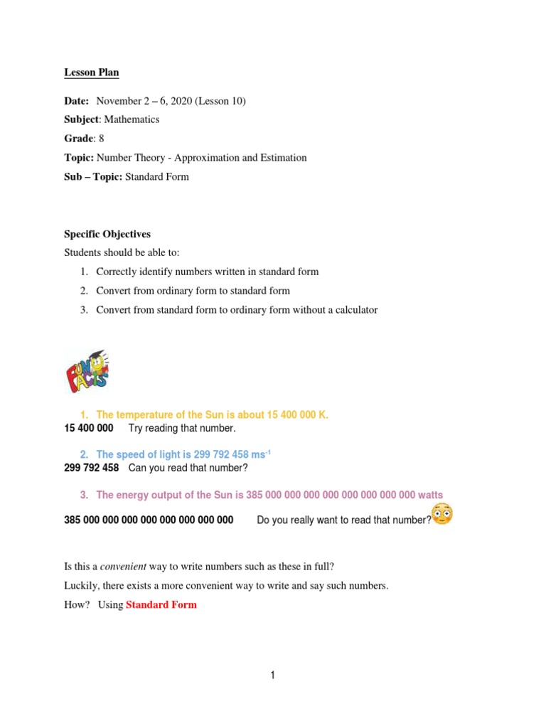 Grade 8 Standard Form Lesson 10 | PDF | Numbers | Decimal