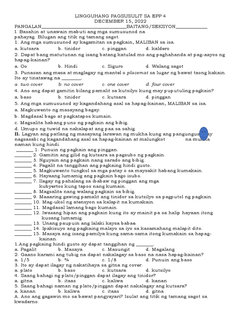 LINGGUHANG-PAGSUSULIT-DEC.-15-2022 | PDF