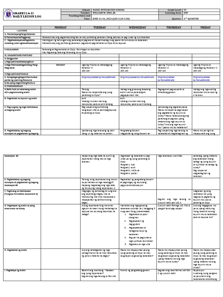 Daily Lesson Plan - ESP 6 - Q4 - W7 | PDF