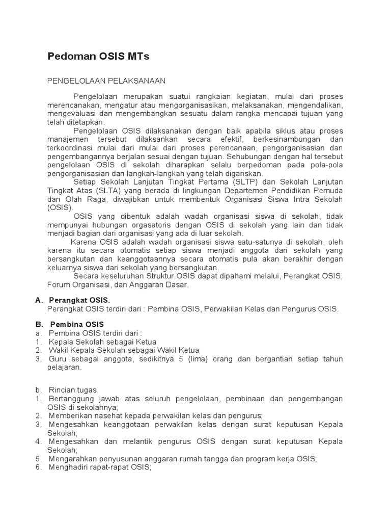 Pedoman OSIS MTs | PDF | Karier & Perkembangan