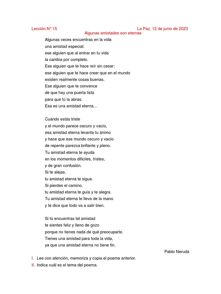 Poema de amistad eterna de Neruda | PDF | Poesía