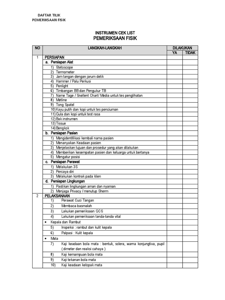 Daftar Tilik Pemeriksaan Fisik | PDF