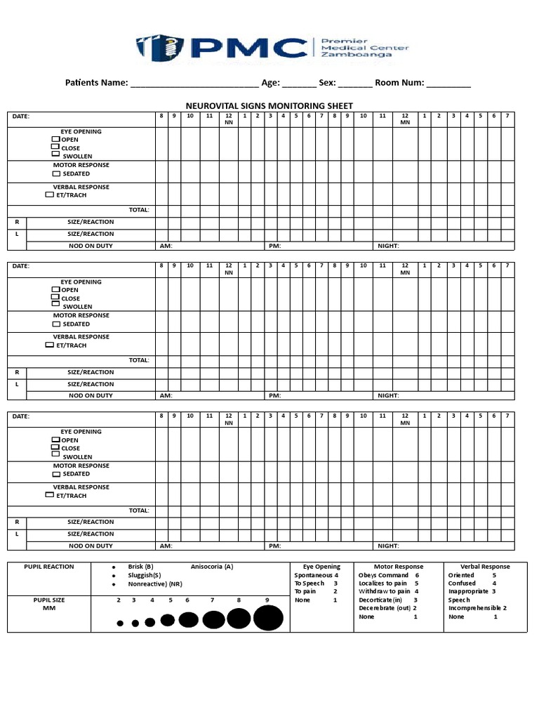 Neuro Vital Signs Form | PDF | Clinical Medicine | Diseases And Disorders