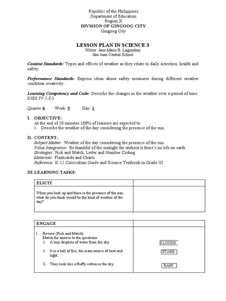 LESSON PLAN IN SCIENCE 3.1 - Revised | PDF | Sky | Weather