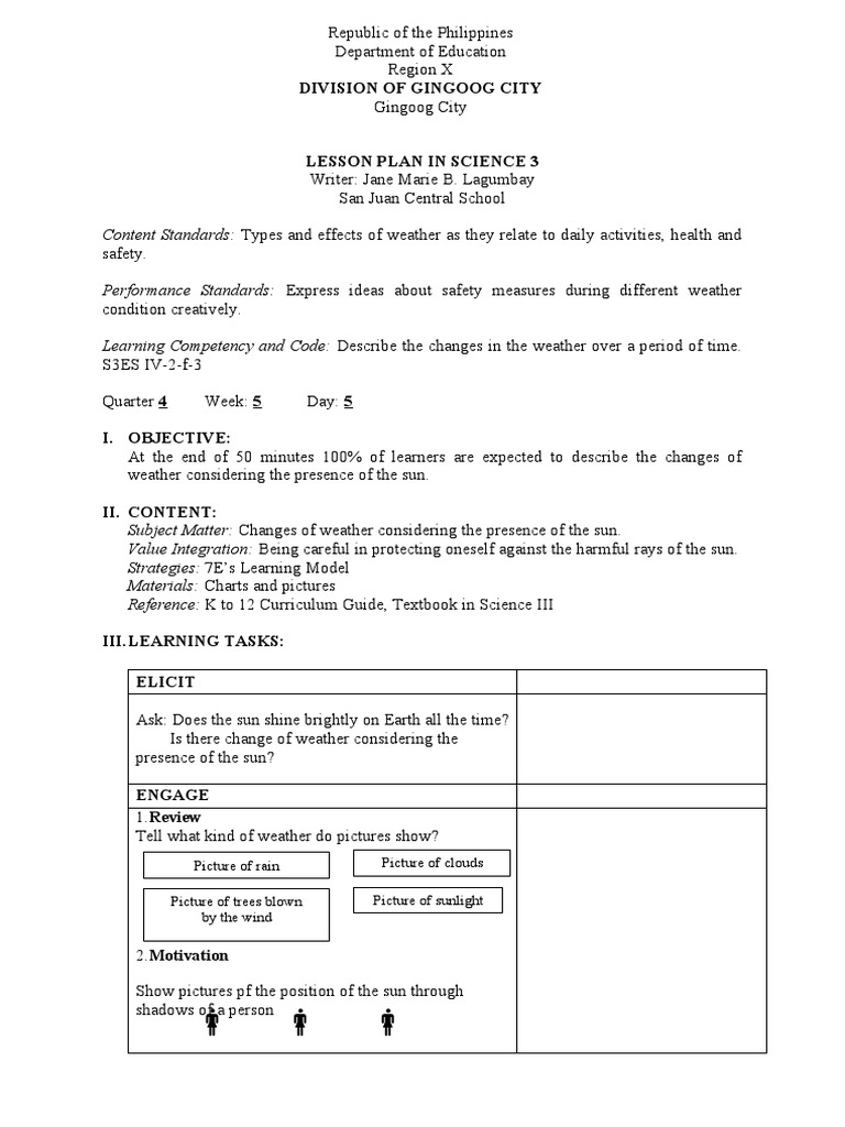 LESSON PLAN IN SCIENCE 3.5_revised | PDF | Weather | Sun