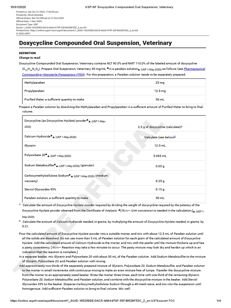 Veterinary Doxycycline Suspension Guide | PDF | Chromatography | Mixture