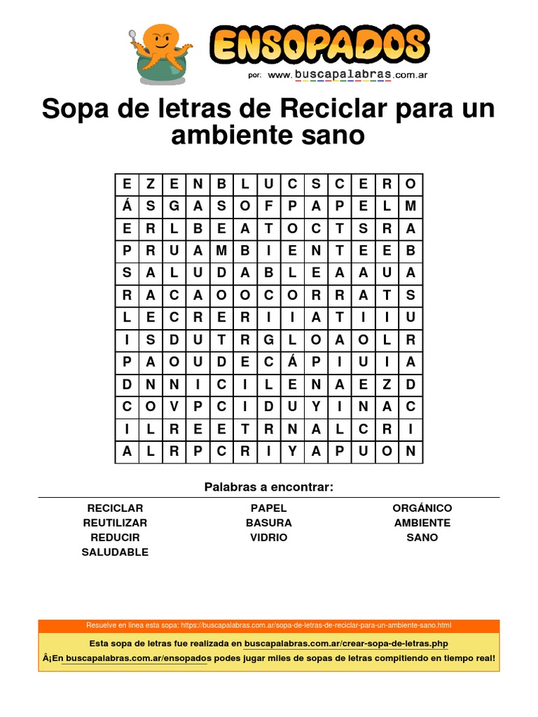 Sopa de Letras: Reciclaje y Medio Ambiente | PDF