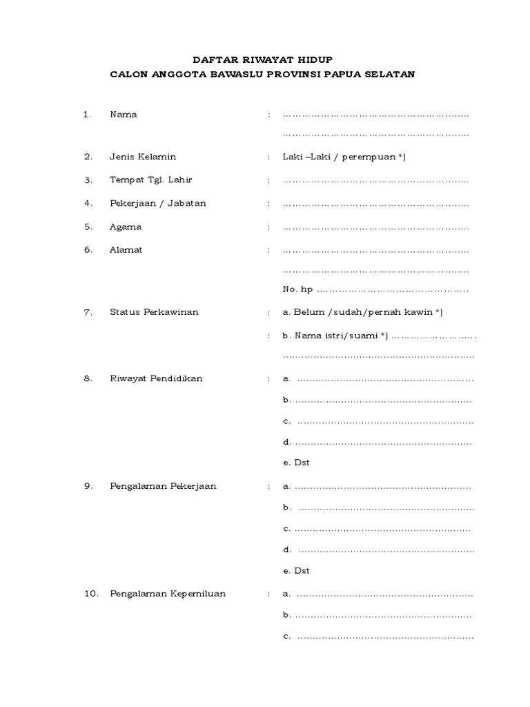 (Formulir 2) Daftar Riwayat Hidup | PDF