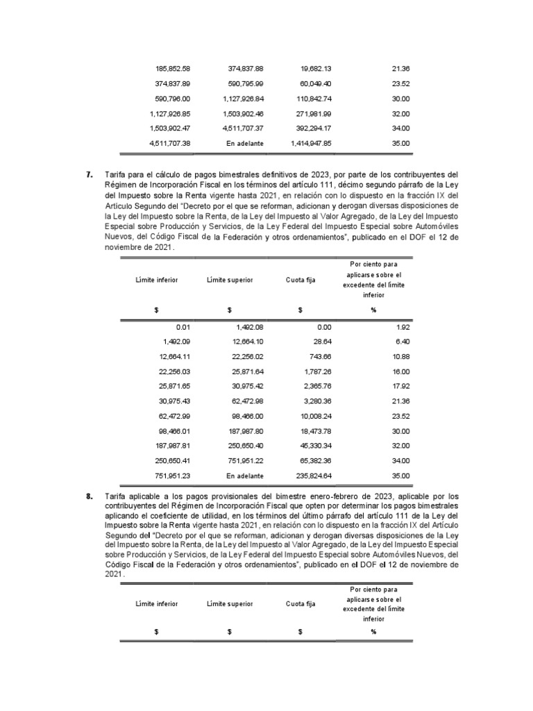 Tarifa Rif 2023 | PDF | Impuesto sobre la renta | Sector privado
