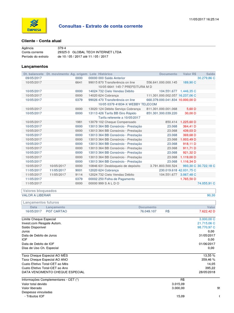 Consultas - Extrato de Conta Corrente | PDF | Conta de transação | Comércio