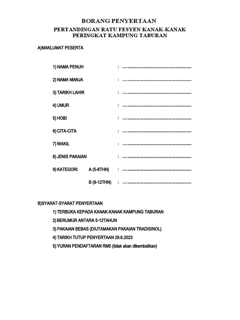 Borang - Penyertaan | PDF