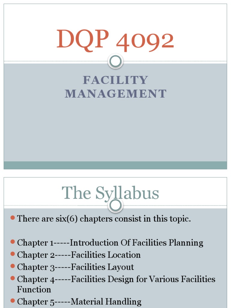 Chapter 1 (Introduction of Facilities Planning) DQP 4092 | PDF ...