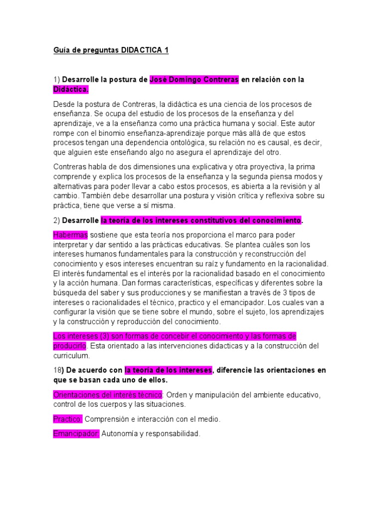 Guía de Preguntas DIDACTICA 1 | PDF | Enseñando | Plan de estudios