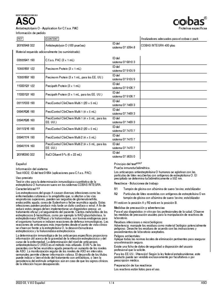 Insert ASO 0020750948322COIN V8 Es | PDF | Calibración | Estreptococo