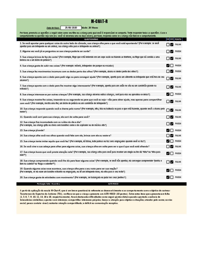 M Chat R Cars Ata | Download grátis PDF | Espectro do autismo | Emoções