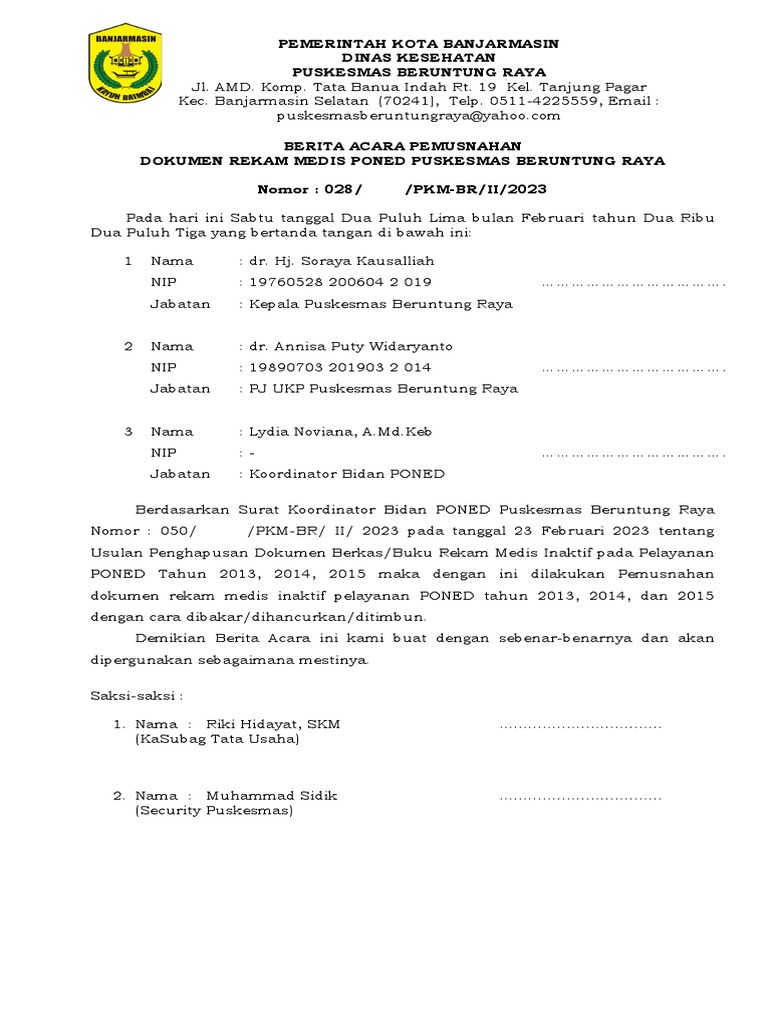 Form BA Pemusnahan Dokumen RM PONED | PDF