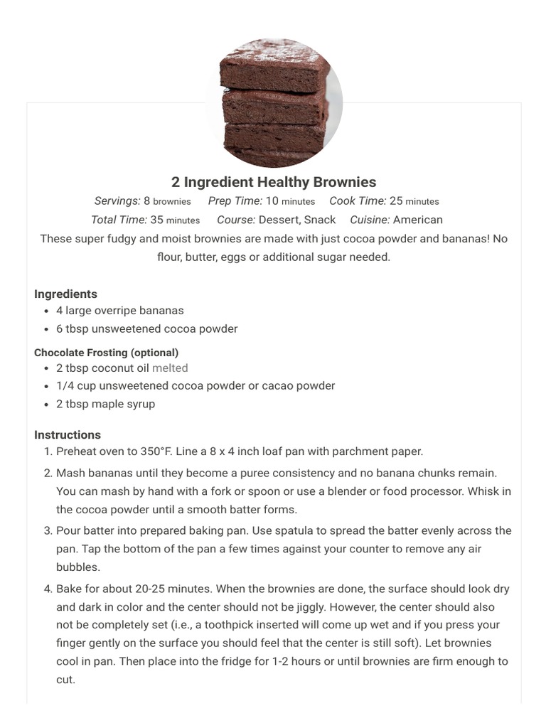 2 Ingredient Healthy Brownies - Kirbie's Cravings | PDF | Chocolate | Fat